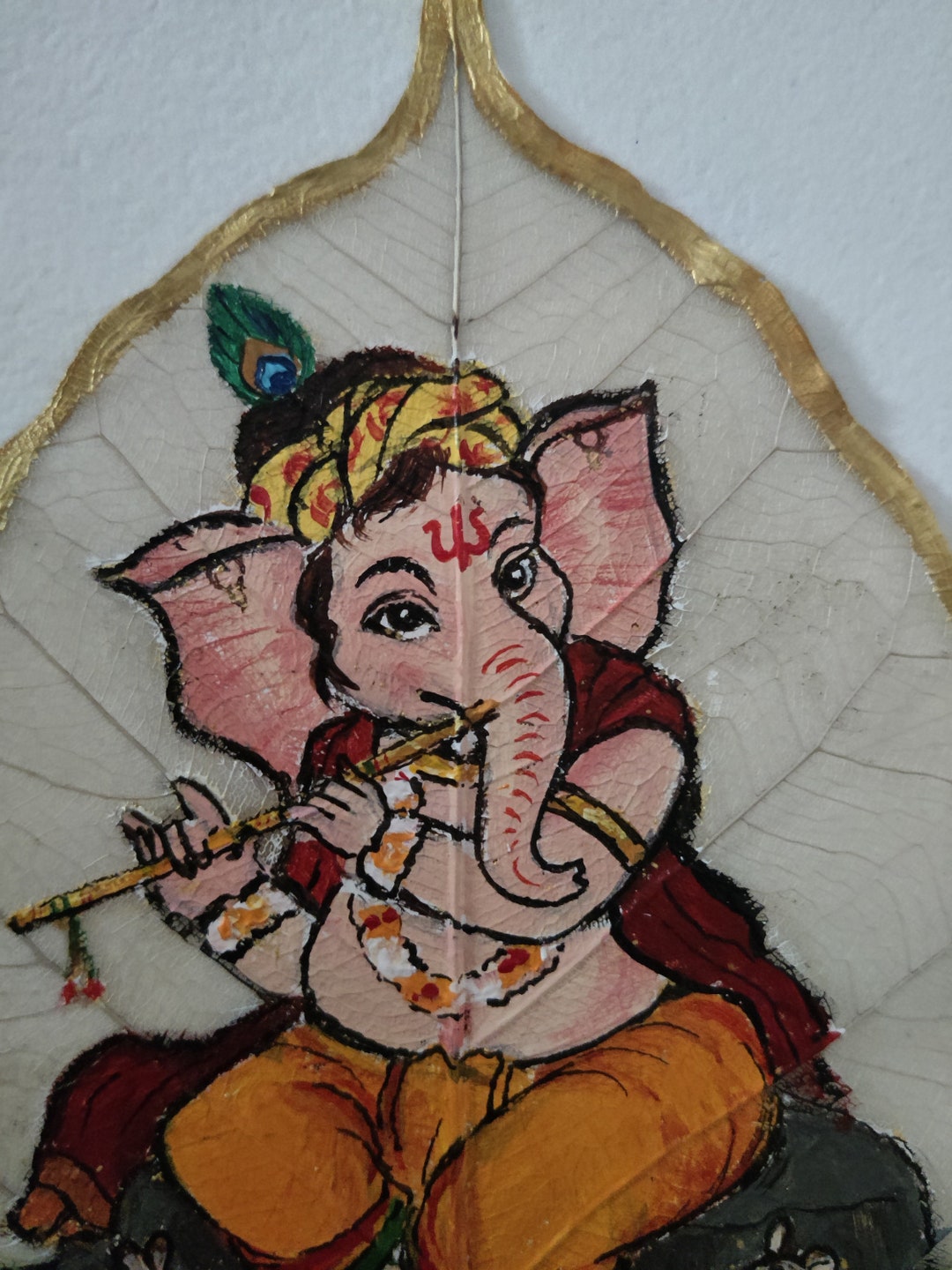 Original Hand-painted Lord Ganesha Painting on Peepal Leaf - Etsy