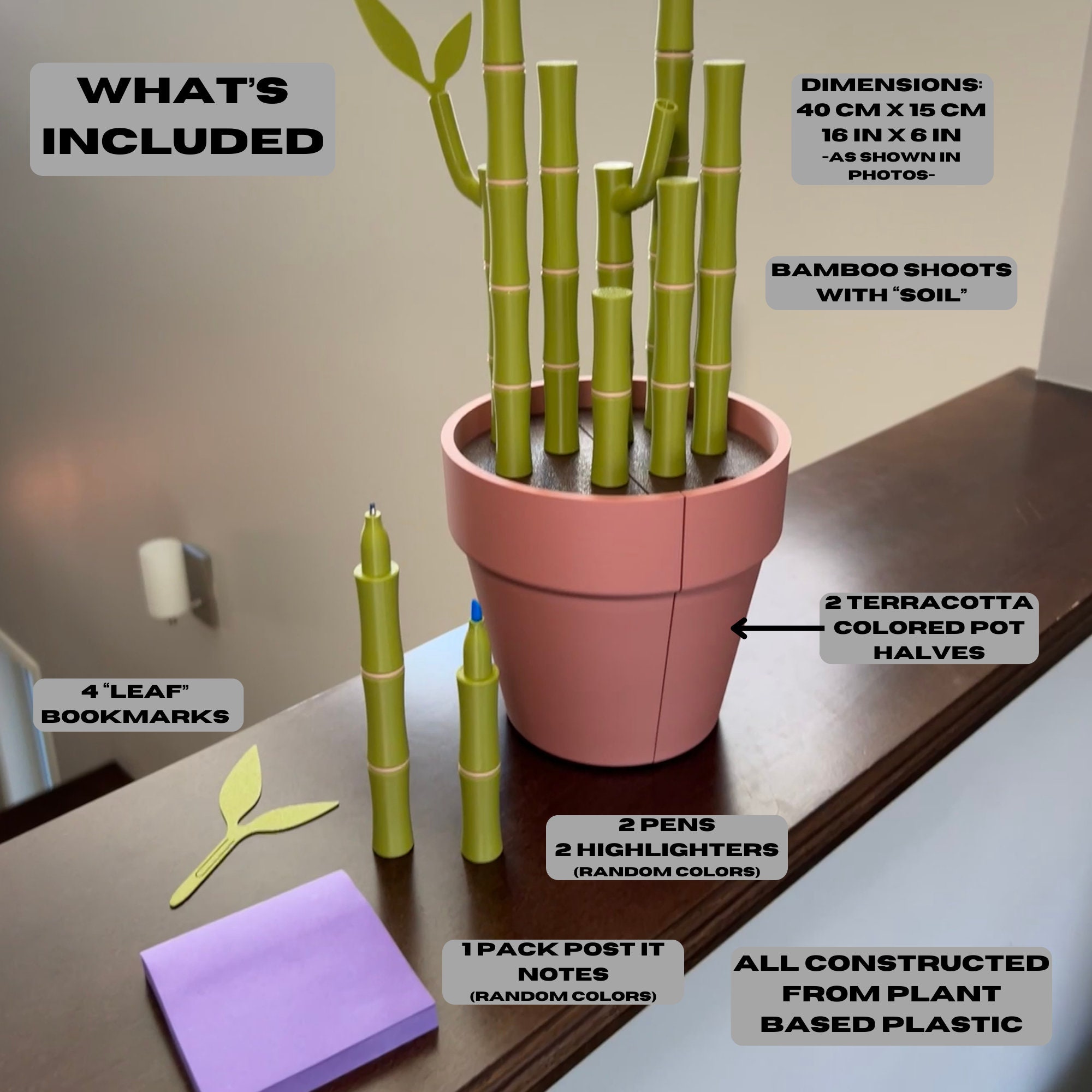 Bambookend Functional Plant, Pen and Highlighter Storage Artificial ...