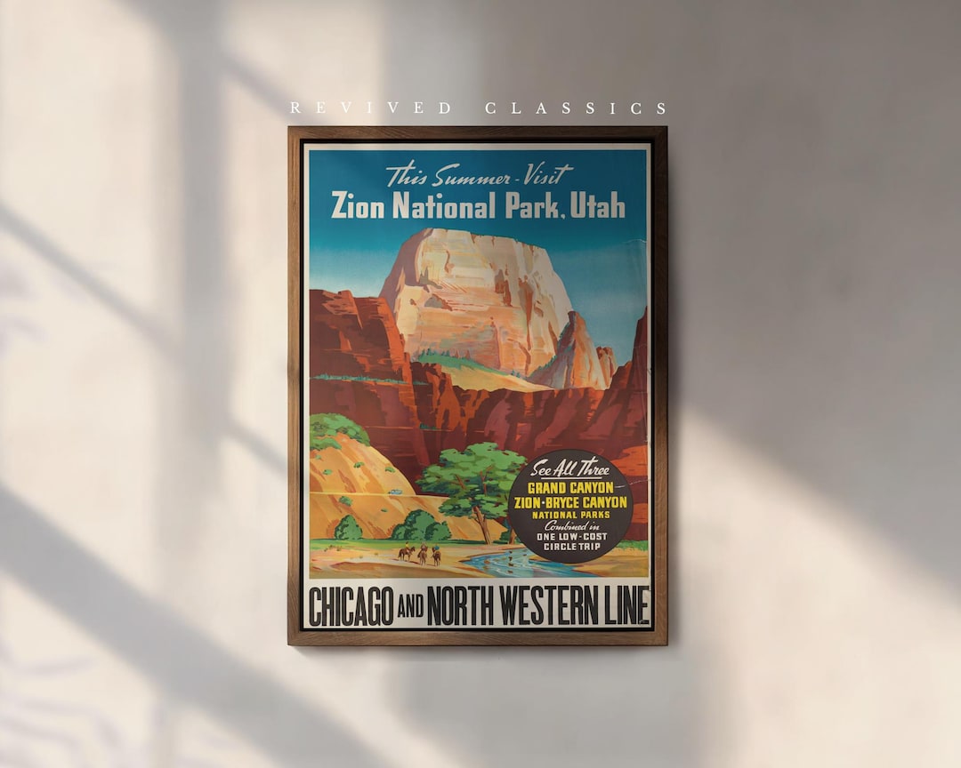 Zion National Park Travel Poster, Utah Canyon Art, Perfect for Nature ...