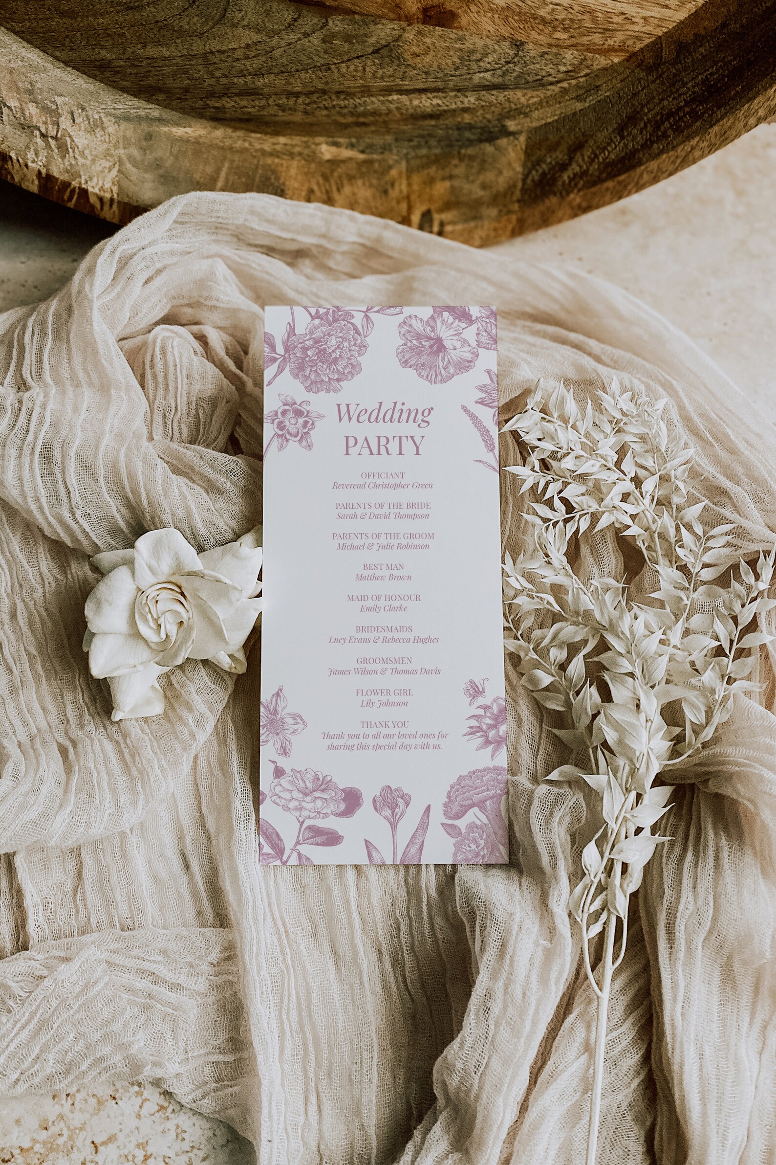 Dusty Pink Wildflower Wedding Program Template, Day Timeline, Programme ...