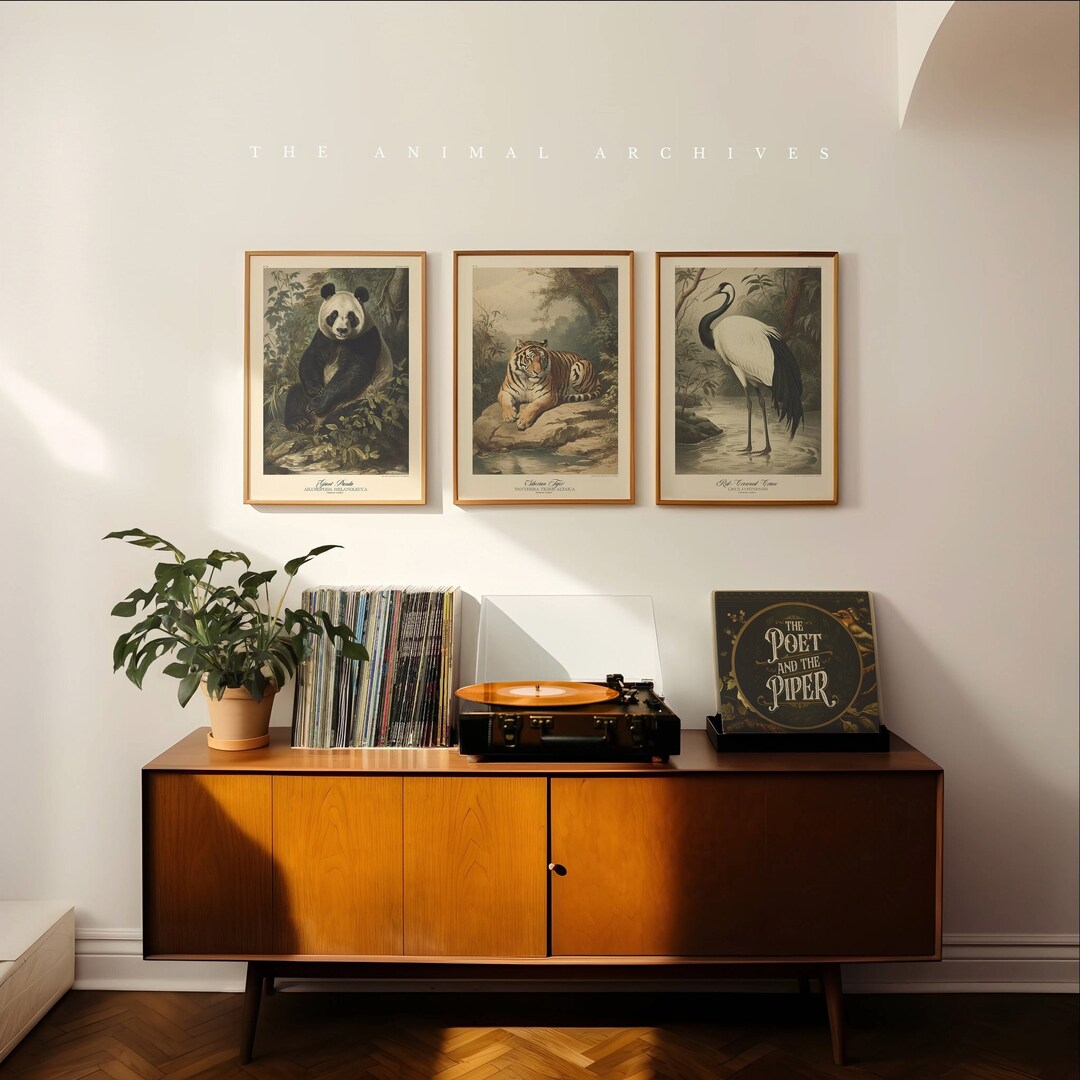 Oriental Animal Art Print Set: Vintage Tiger, Panda, Crane - Etsy