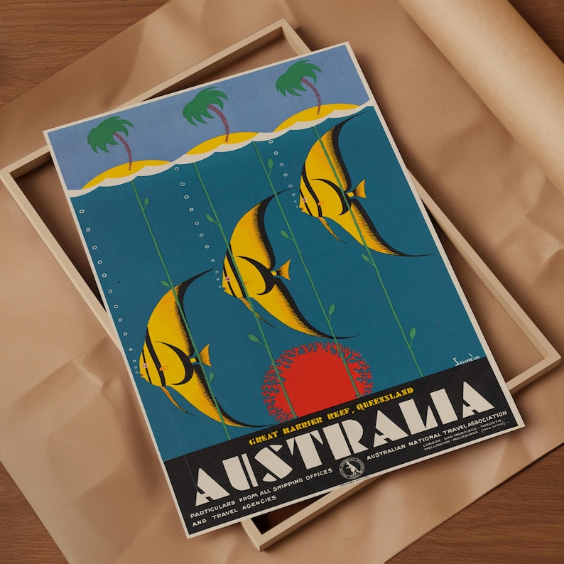 Barrier Reef Art Deco Print, Australia Travel Poster - Etsy