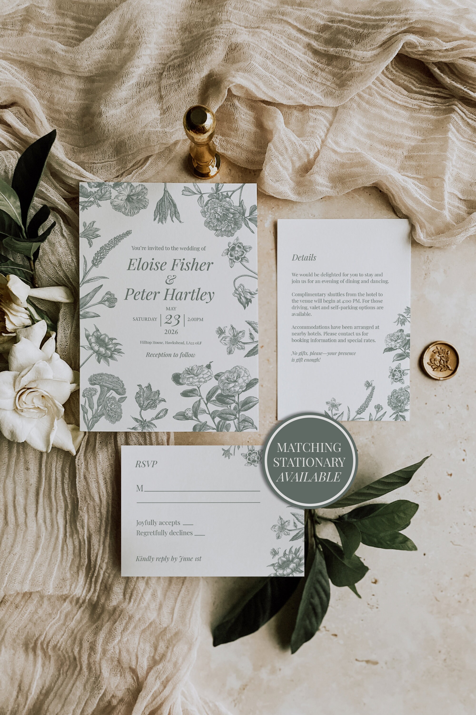 Sage Green Wildflower Wedding Program Template, Day Timeline, Programme ...