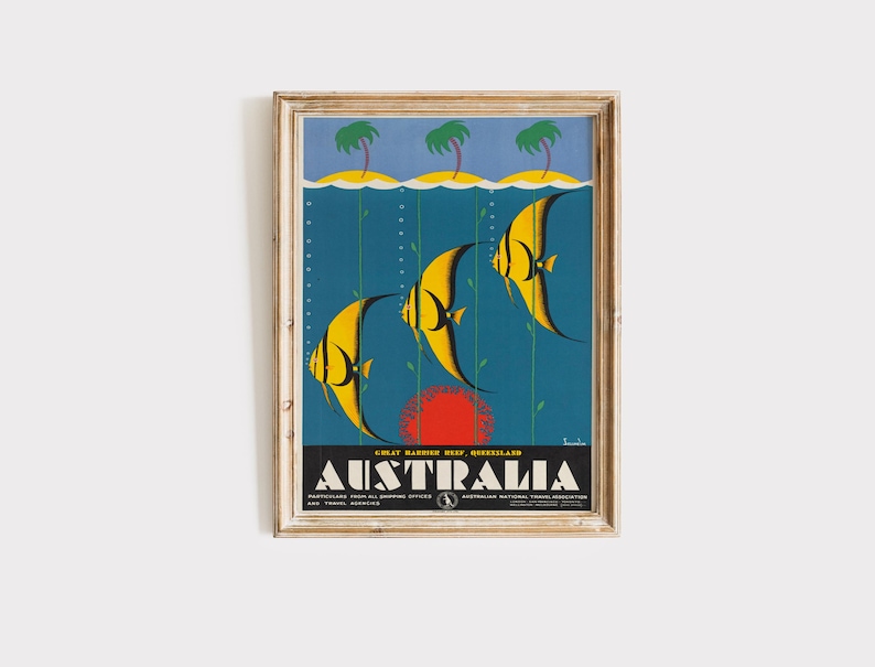 Barrier Reef Art Deco Print, Australia Travel Poster - Etsy