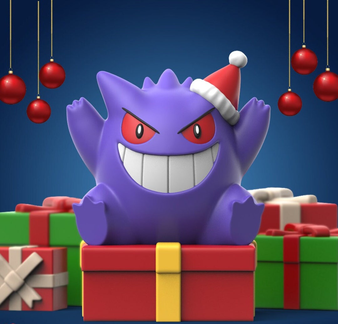 Christmas Gengar on a Present 3D Printed Xmas Pokemon Set Figure Statue ...
