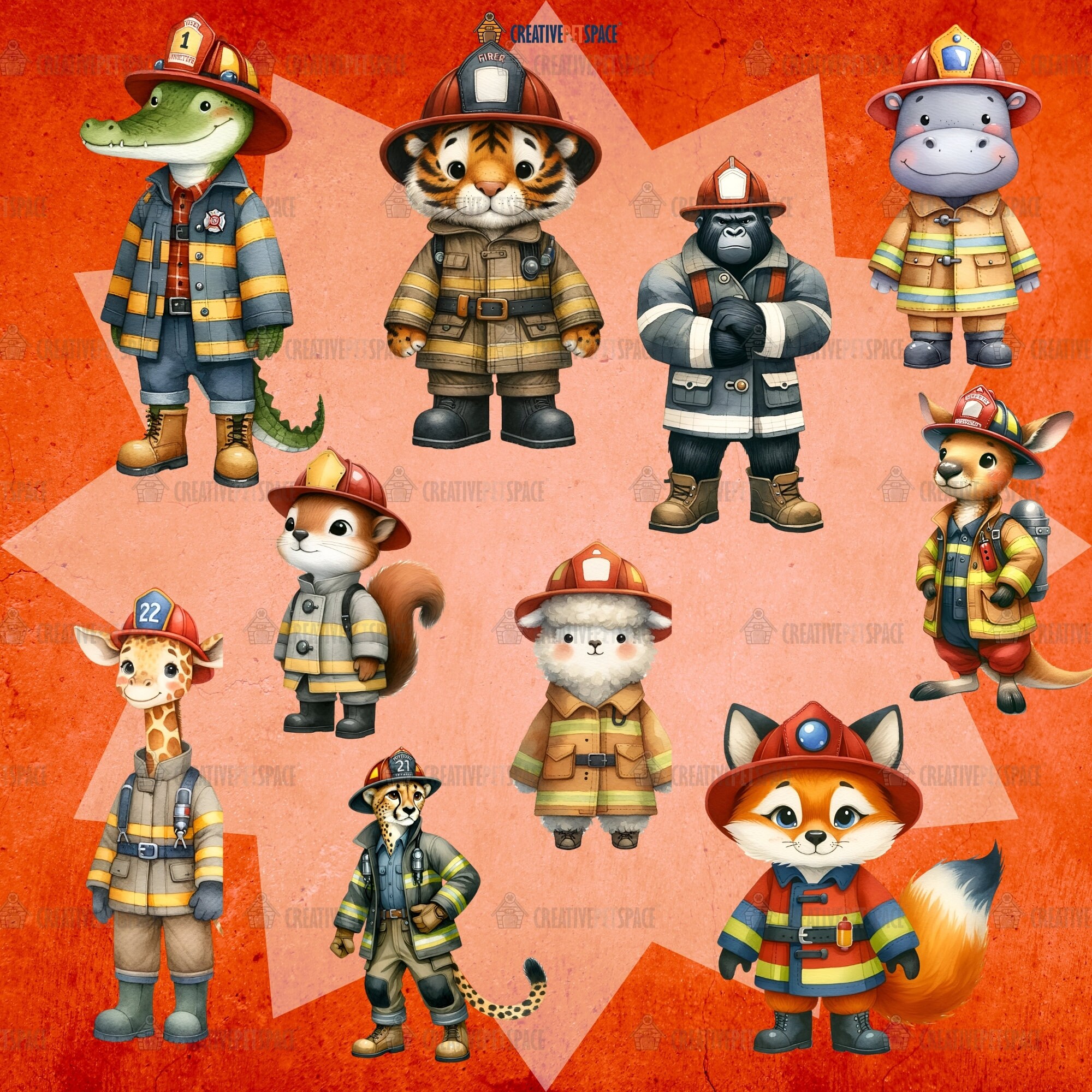Firefighter Animals Clipart Set - 31 Transparent PNG Files, Digital ...