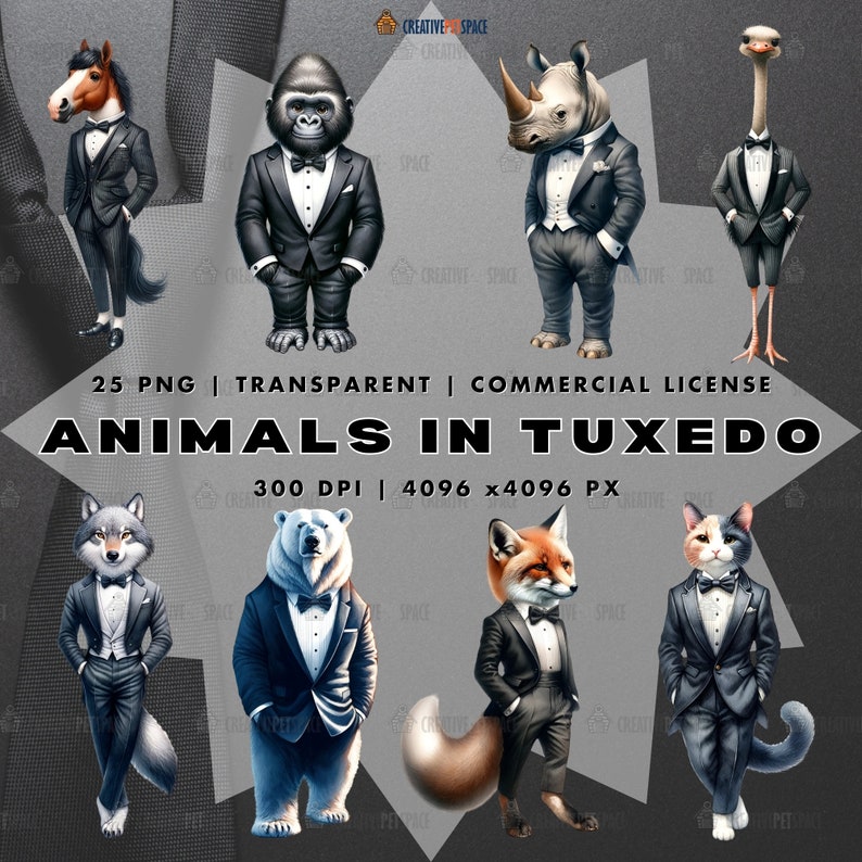 Elegant Animals in Tuxedo Clipart Collection - 25 PNG Files With ...