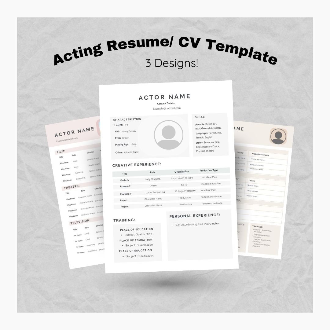 Instant Download 3 Acting Resume/cv Bundle | Acting Student Resources ...