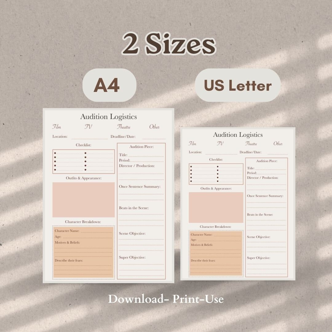 Printable Acting Audition Worksheet Acting Student & Teacher Resources ...