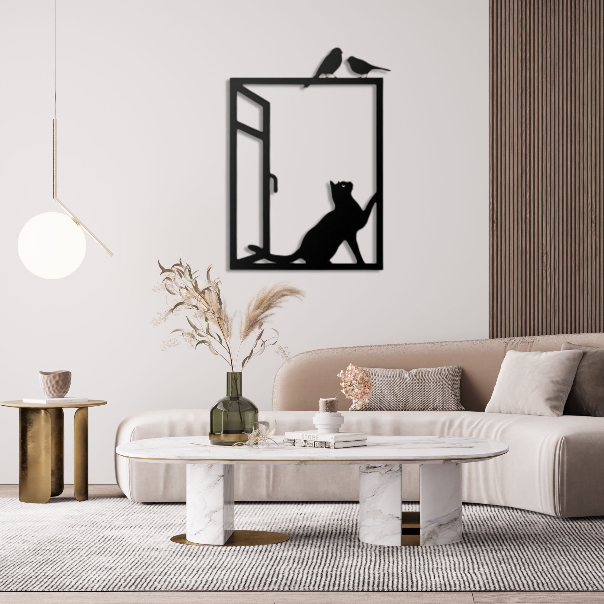 Cat in the Glass Metal Wall Art, Metal Cat Wall Decor, Bird and Cat ...