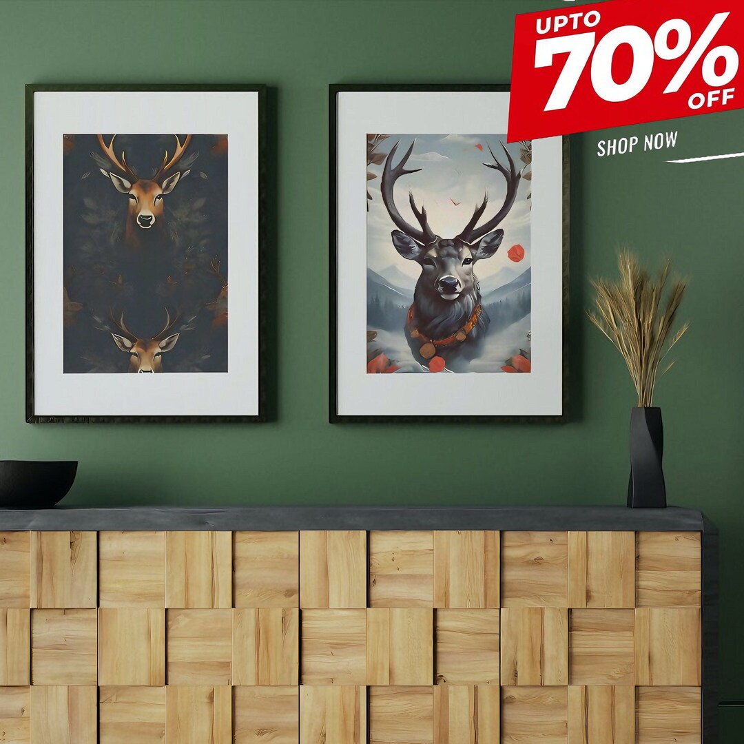 Deer Wall Art Print in PNG 300 DPI: Perfect for Interior, Creates a ...