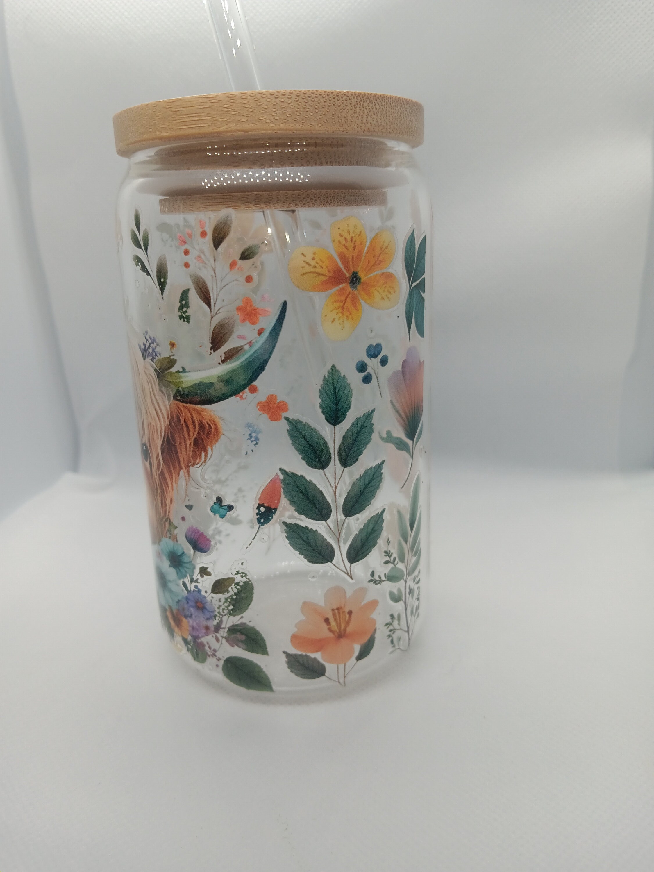 Highland Cow Glass Cup With Straw - Etsy
