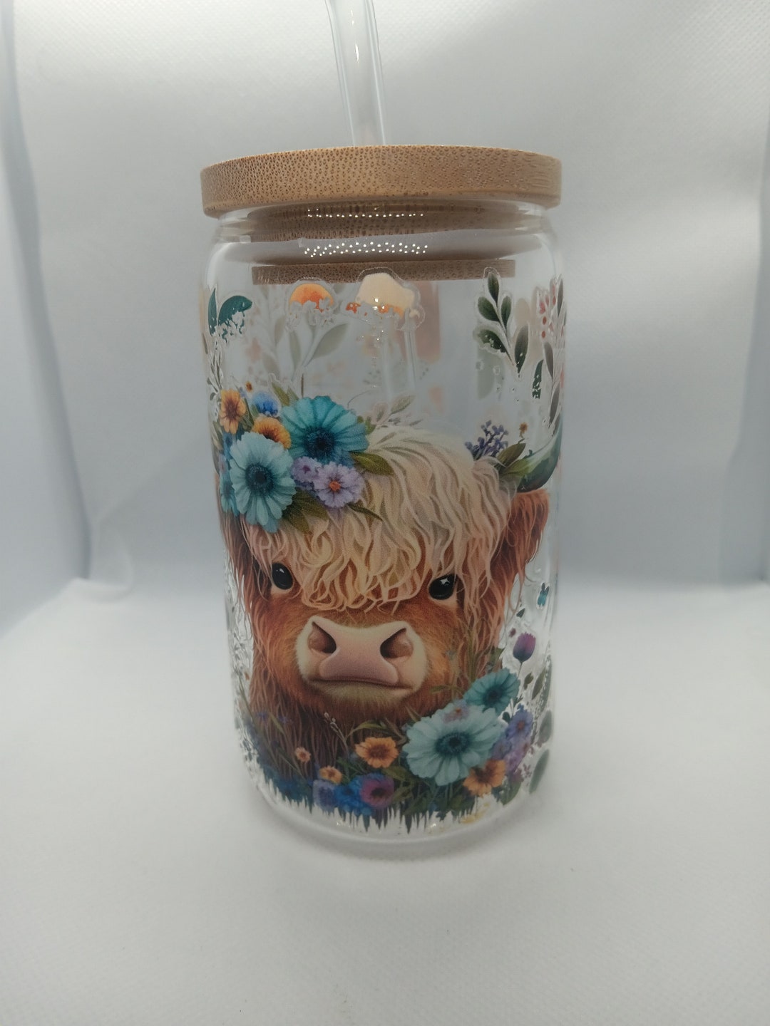 Highland Cow Glass Cup With Straw - Etsy
