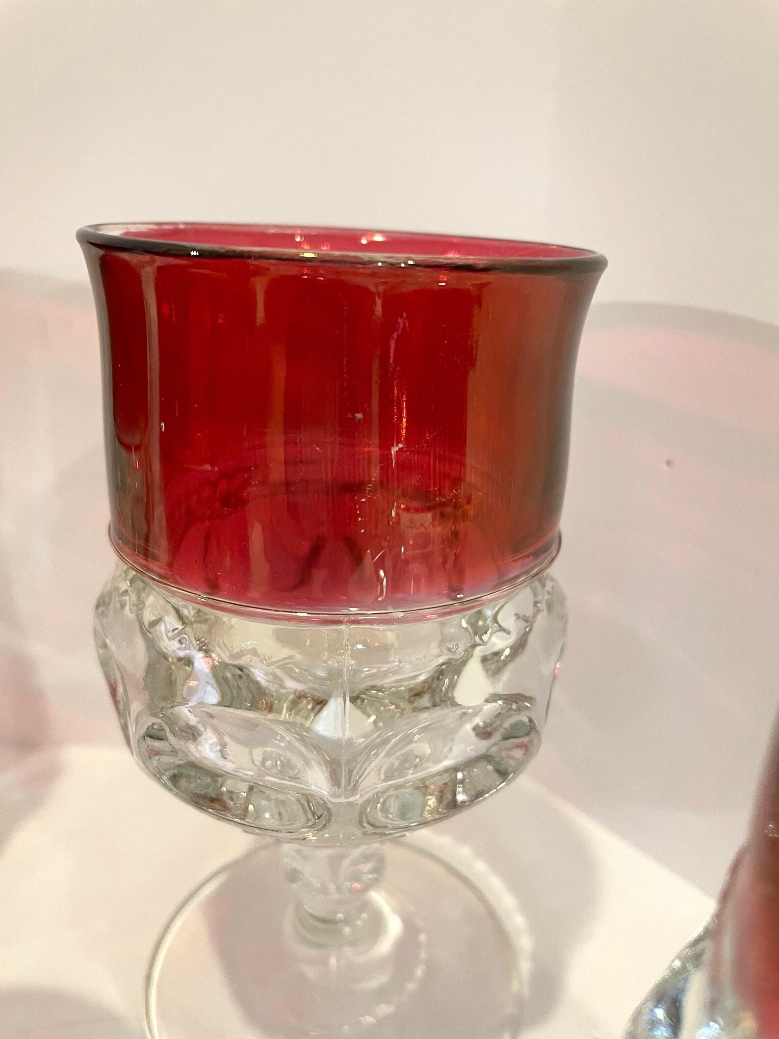 King's Crown Cranberry Flashed Thumbprint Glasses by Tiffin Glass Co ...