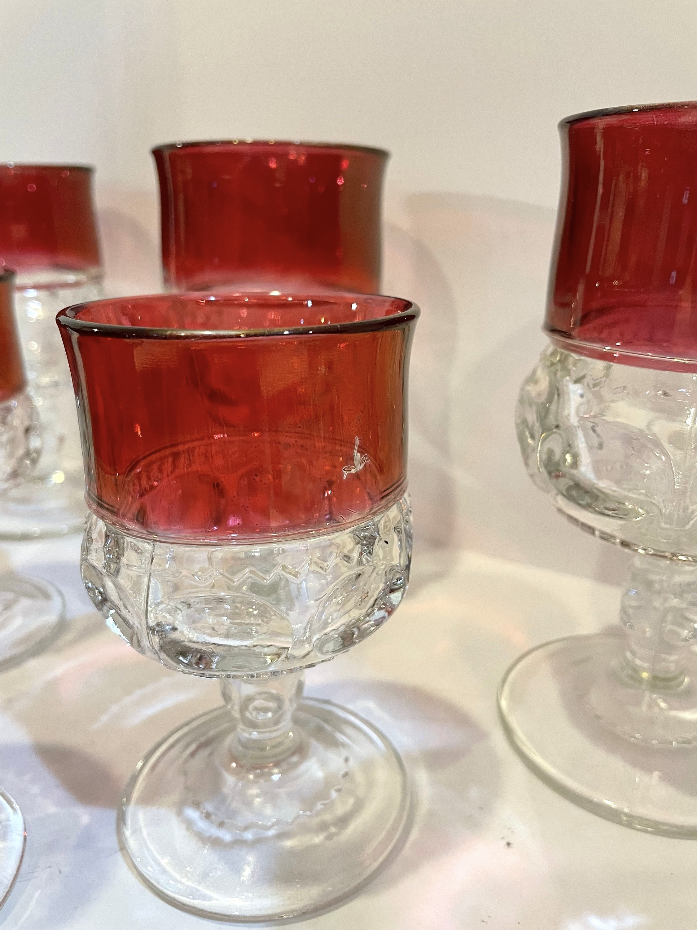 King's Crown Cranberry Flashed Thumbprint Glasses by Tiffin Glass Co ...