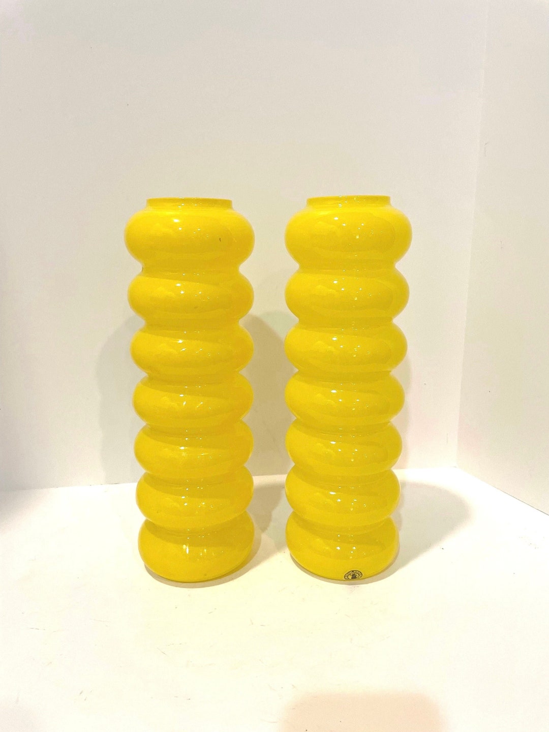 Two Handmade IKEA Solstrale Yellow Vases Designed by Anne Nilsson ...