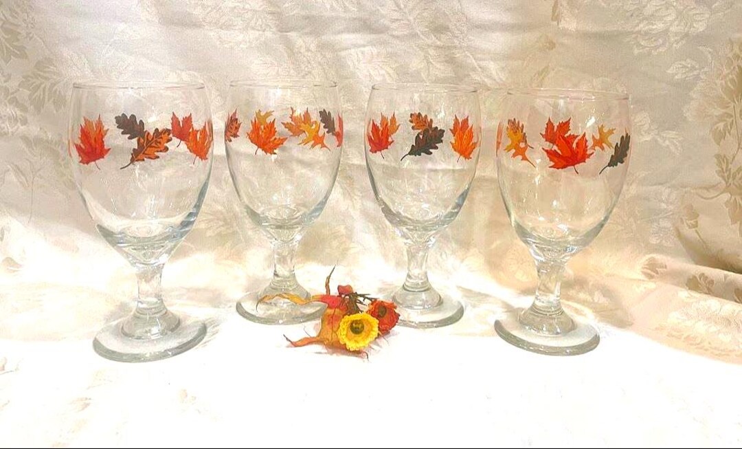 Libbey Fall Leaves Wine Glasses - 1970s Autumn Goblets - Set of 4 - Etsy