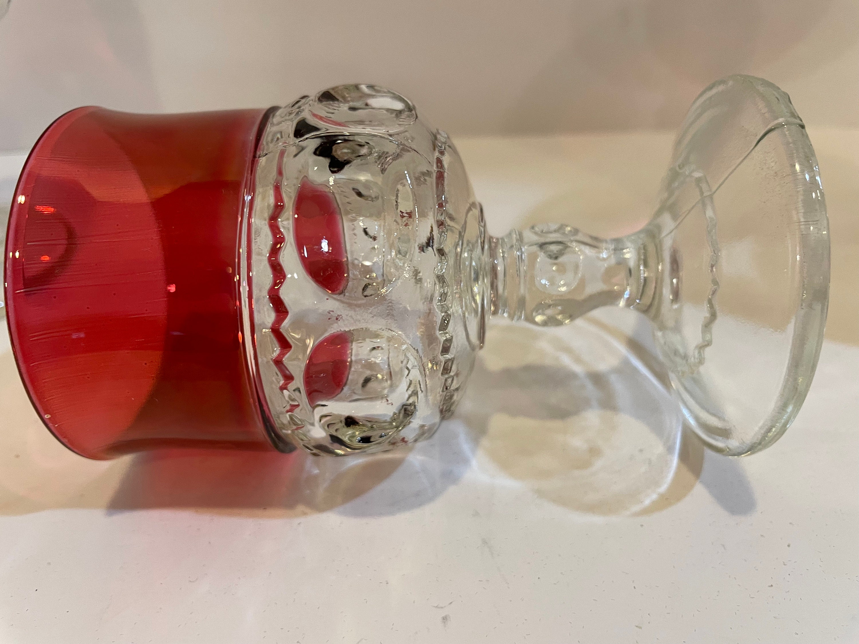 King's Crown Cranberry Flashed Thumbprint Glasses by Tiffin Glass Co ...