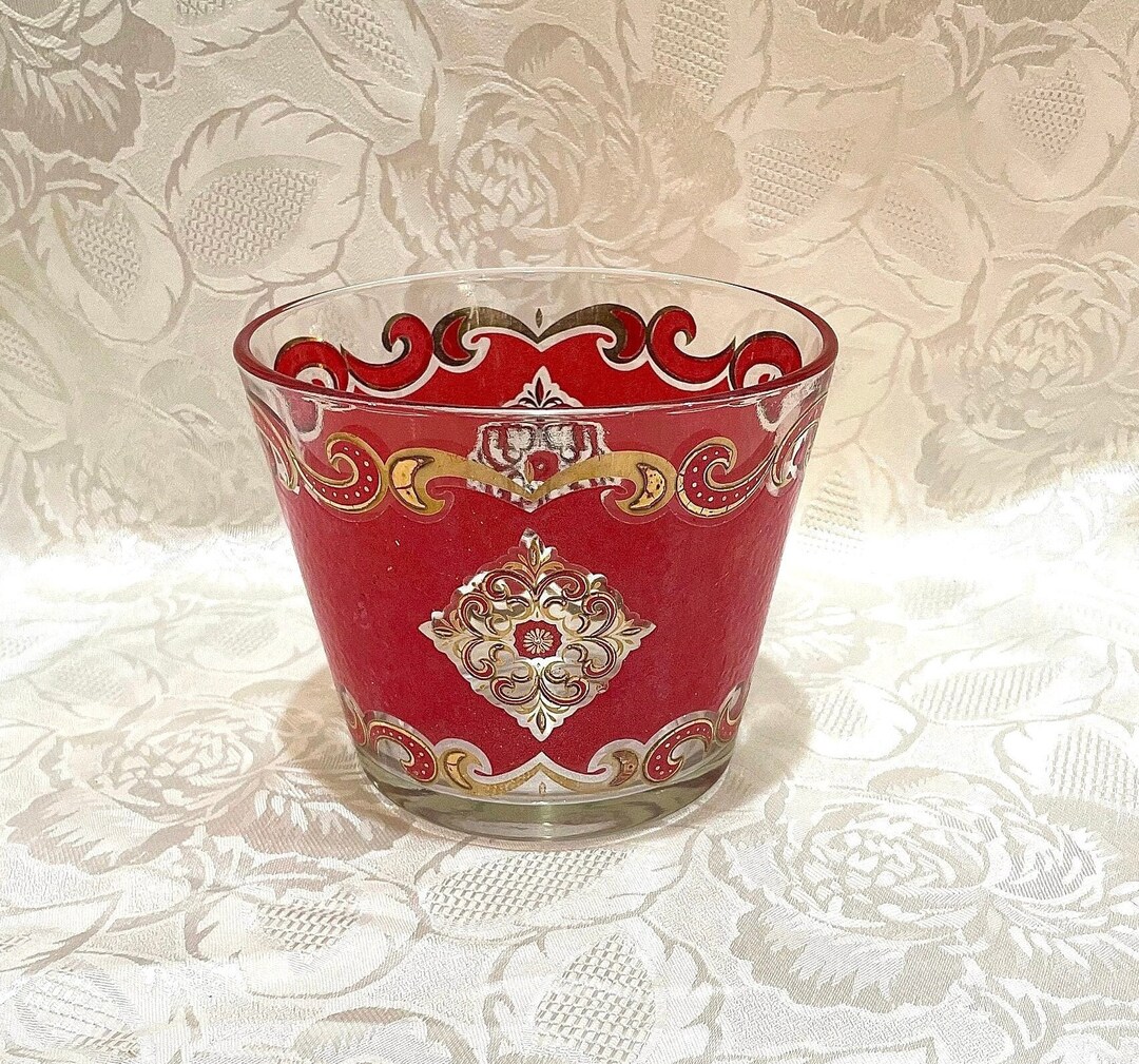 MCM Starlyte Red and Gold Medallion Glass Ice Bucket - Circa 1970s - Etsy