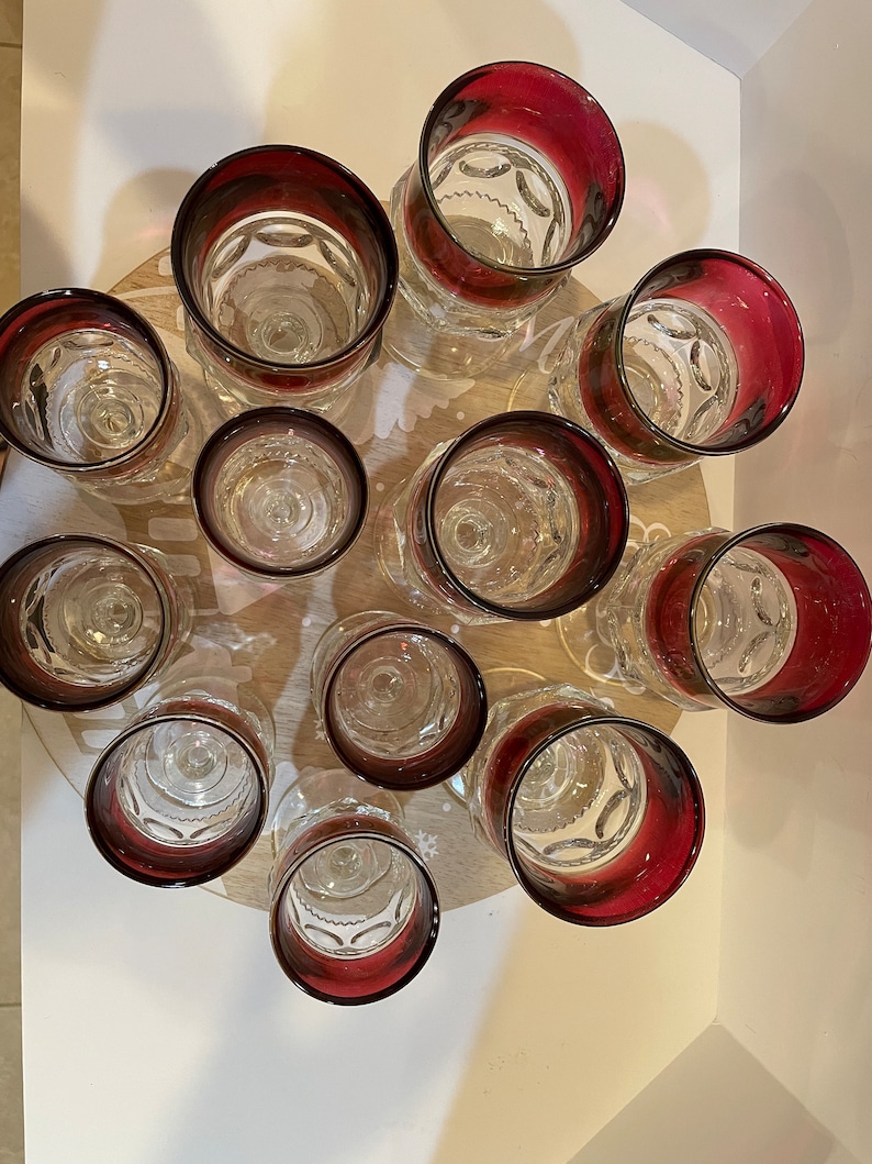 King's Crown Cranberry Flashed Thumbprint Glasses by - Etsy