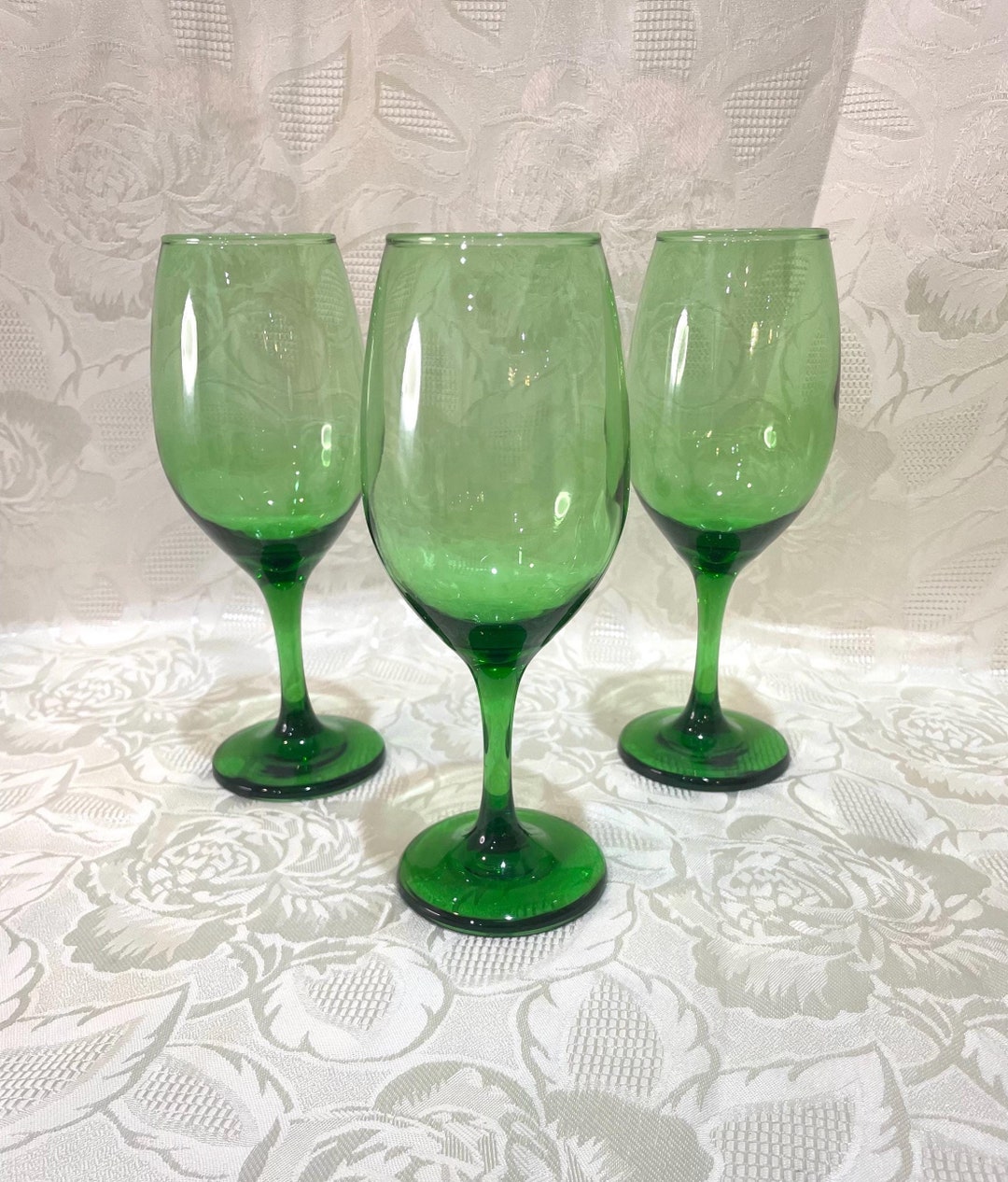 Libbey Emerald Green Wine Glasses Set Of 3 Vintage 1970s Etsy