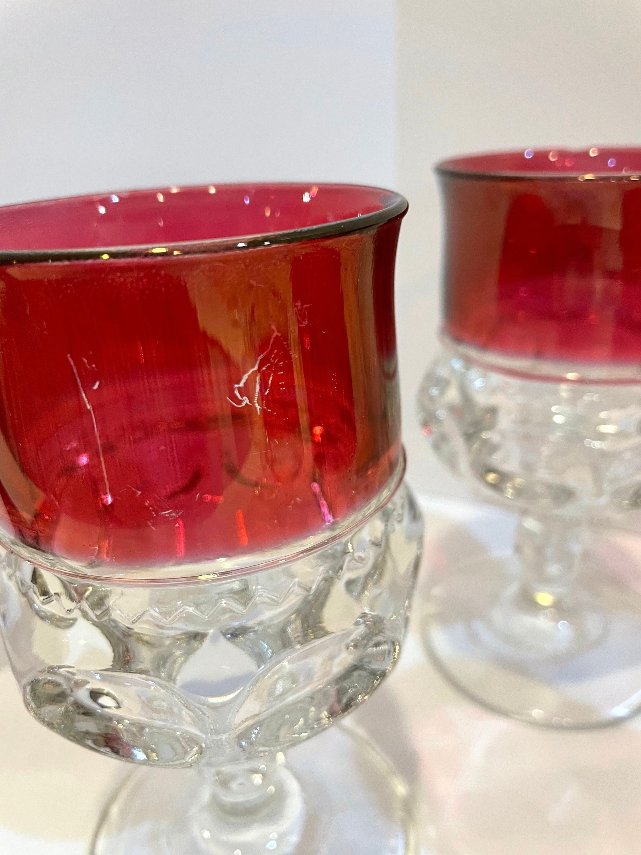 King's Crown Cranberry Flashed Thumbprint Glasses by Tiffin Glass Co ...