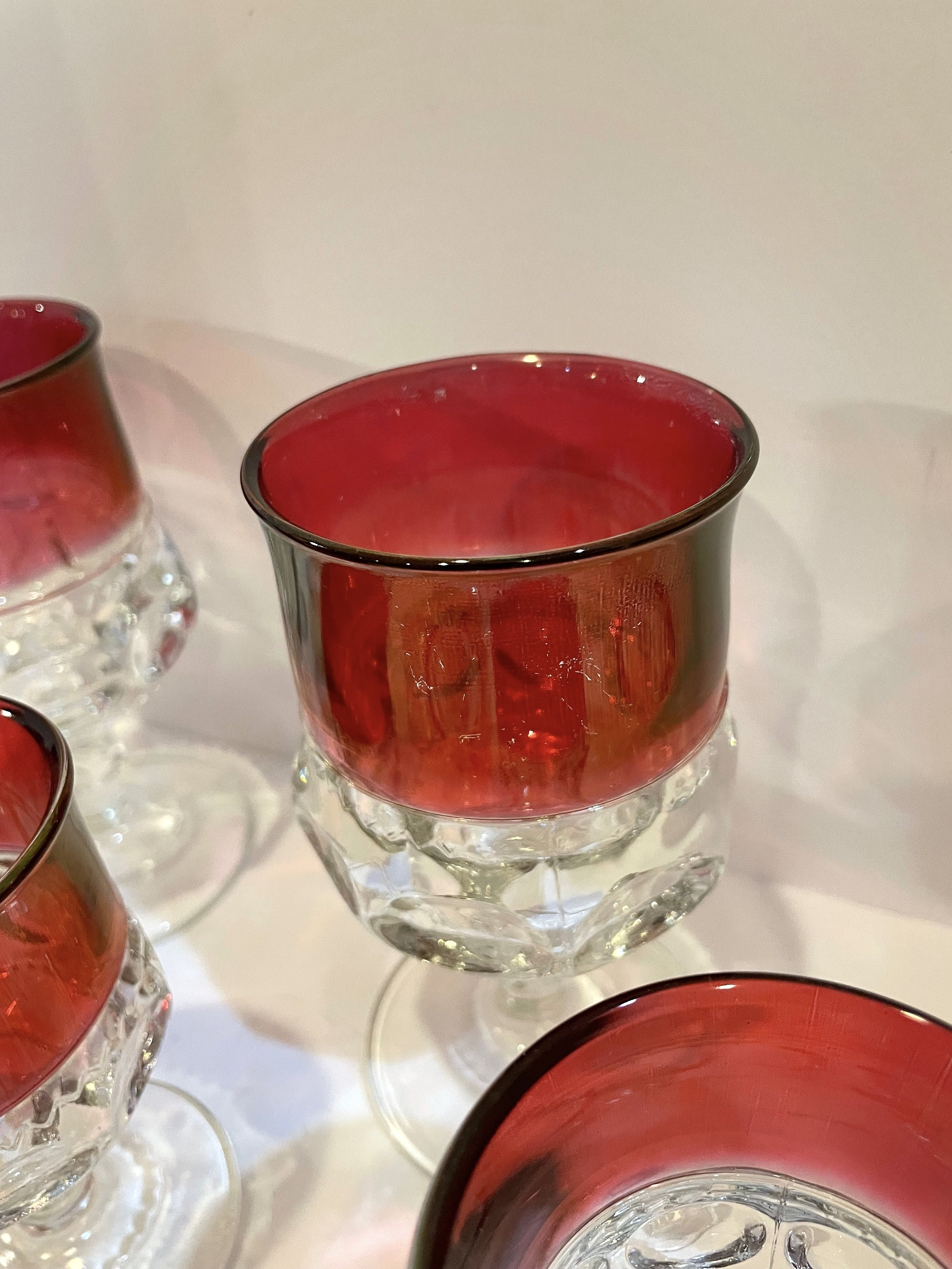 King's Crown Cranberry Flashed Thumbprint Glasses by Tiffin Glass Co ...
