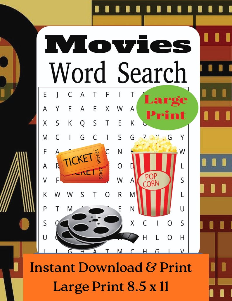 Movie Themed Word Search Puzzle, With Solutions|55 Puzzles|large Print ...