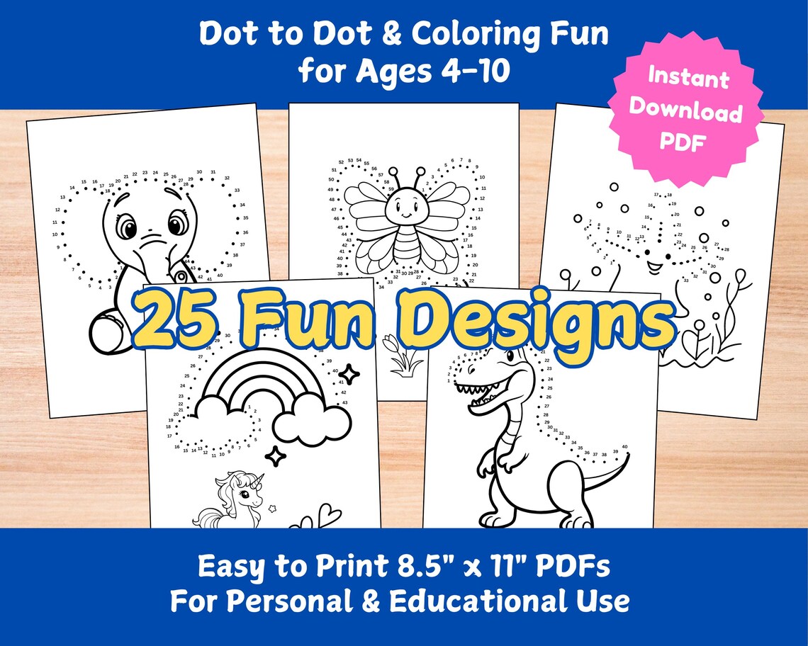 25 Dot to Dot and Coloring Pages for Kids Ages 4-10, Connect the Dots ...
