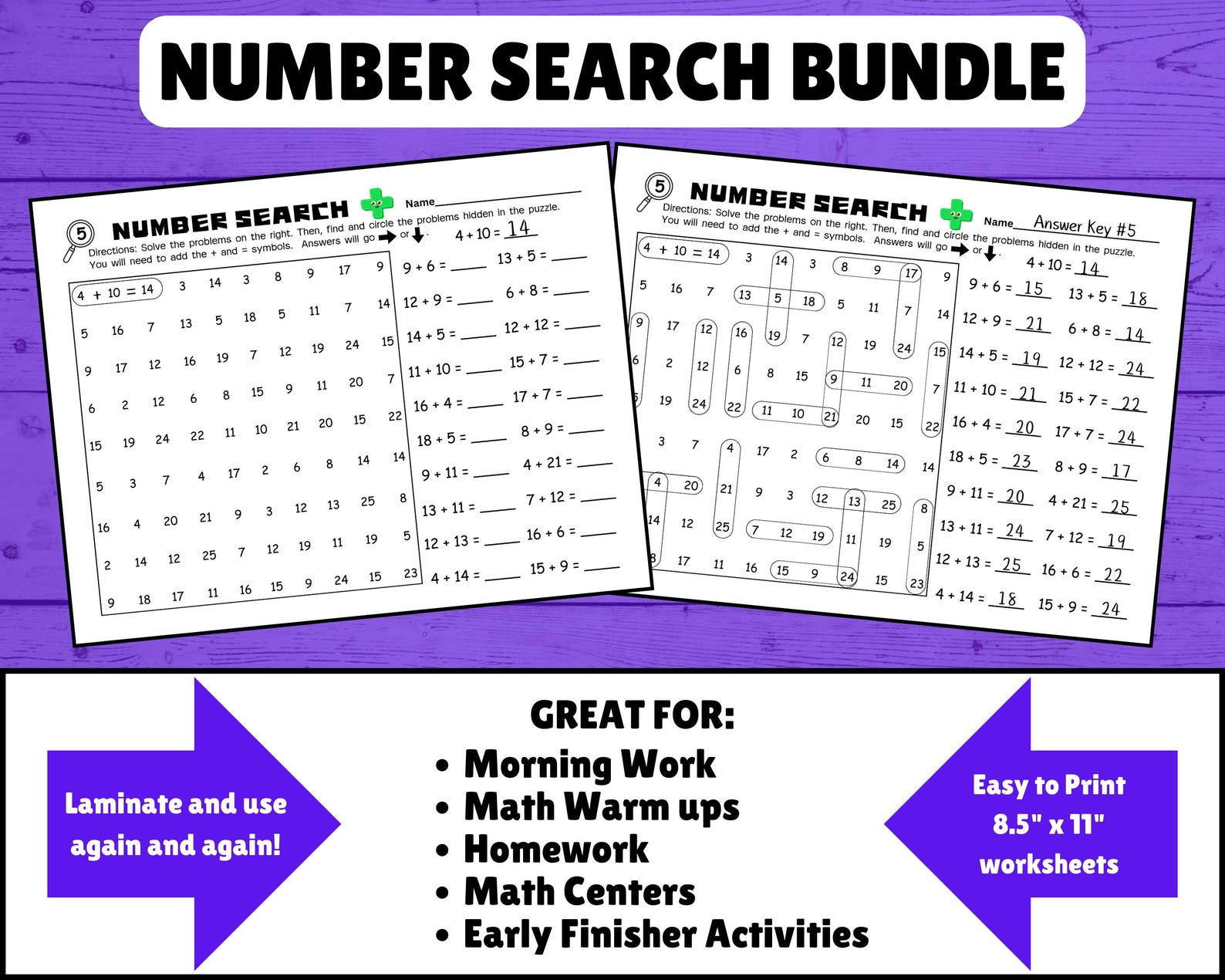 Math Fact Fluency Number Search Bundle, Printable Math Puzzles for Kids ...
