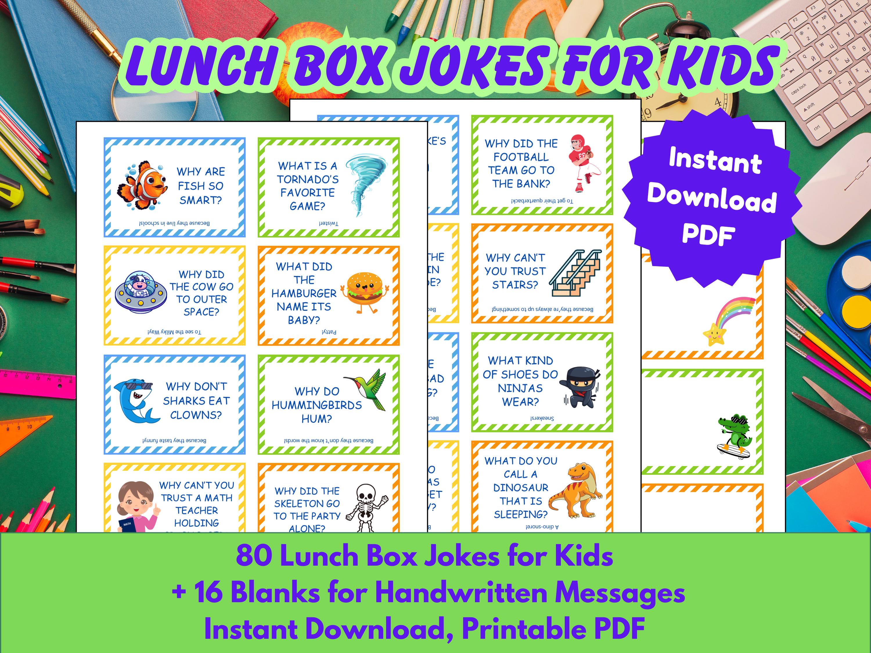 80 Lunch Box Jokes for Kids, Lunch Box Notes, Lunchbox Cards, School ...