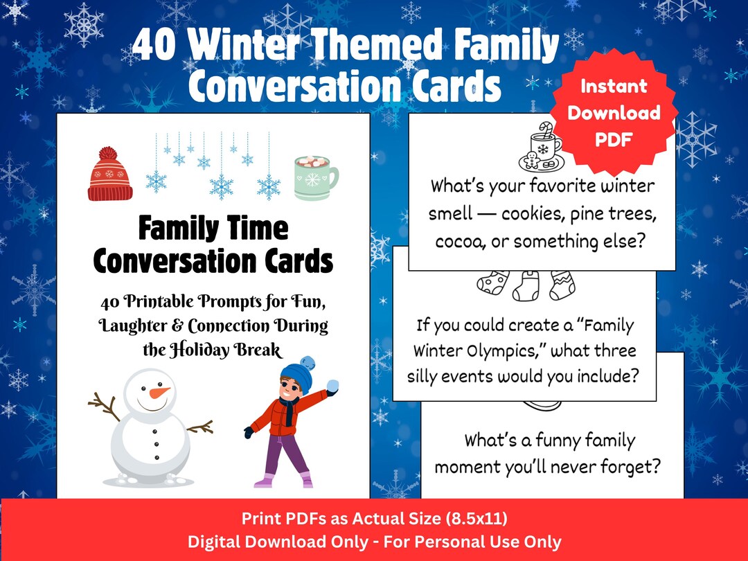 Winter Family Conversation Cards | Printable Holiday Game (PDF) - Etsy