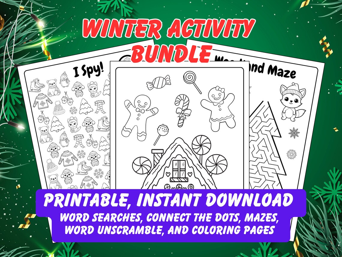 Kids Winter Activity Pages Bundle, Winter Fun Worksheets for Students ...
