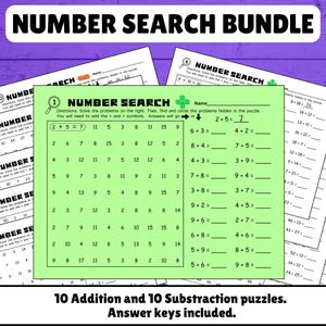 Math Fact Fluency Number Search Bundle, Printable Math Puzzles for Kids ...
