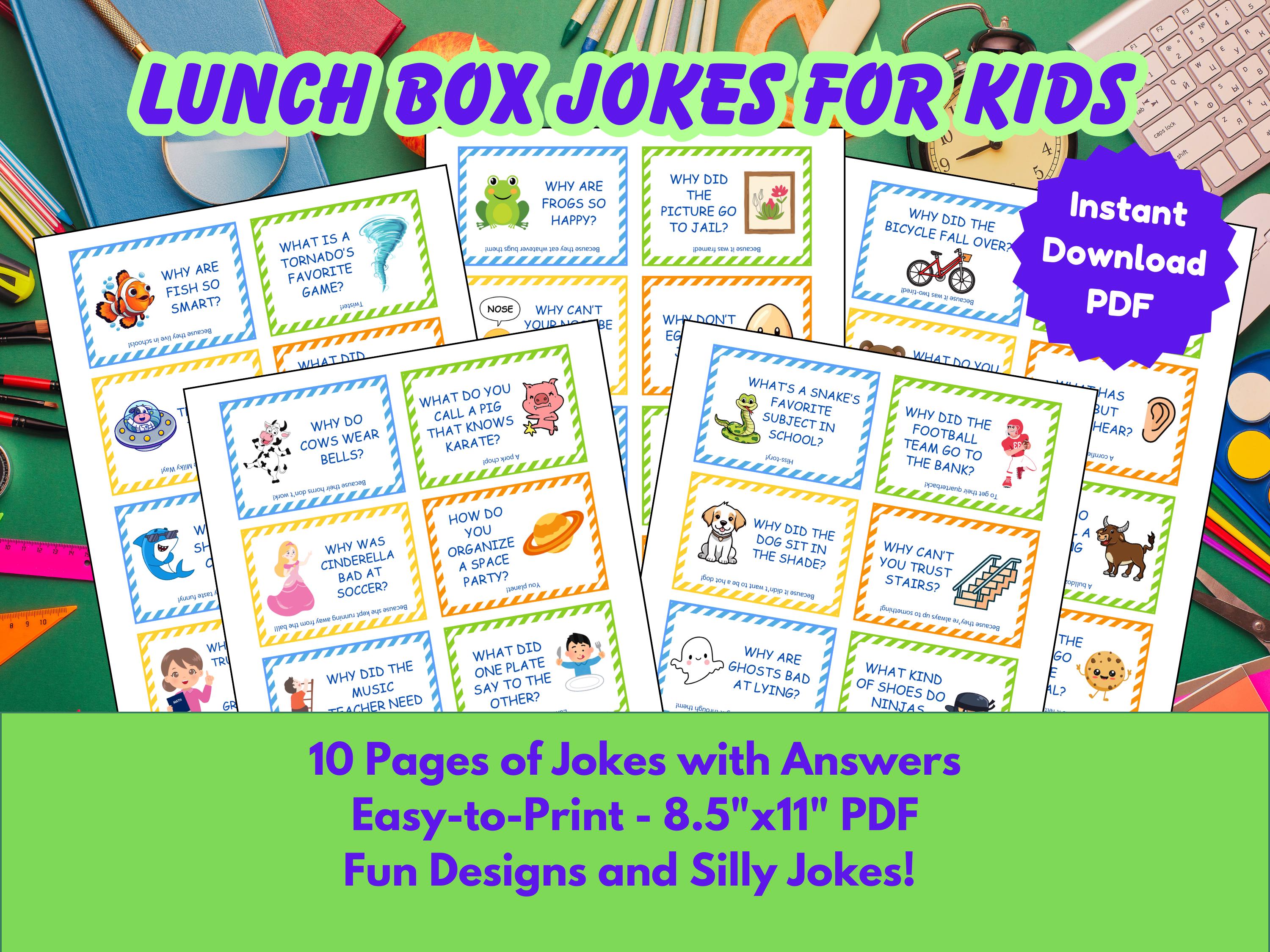 80 Lunch Box Jokes for Kids, Lunch Box Notes, Lunchbox Cards, School ...