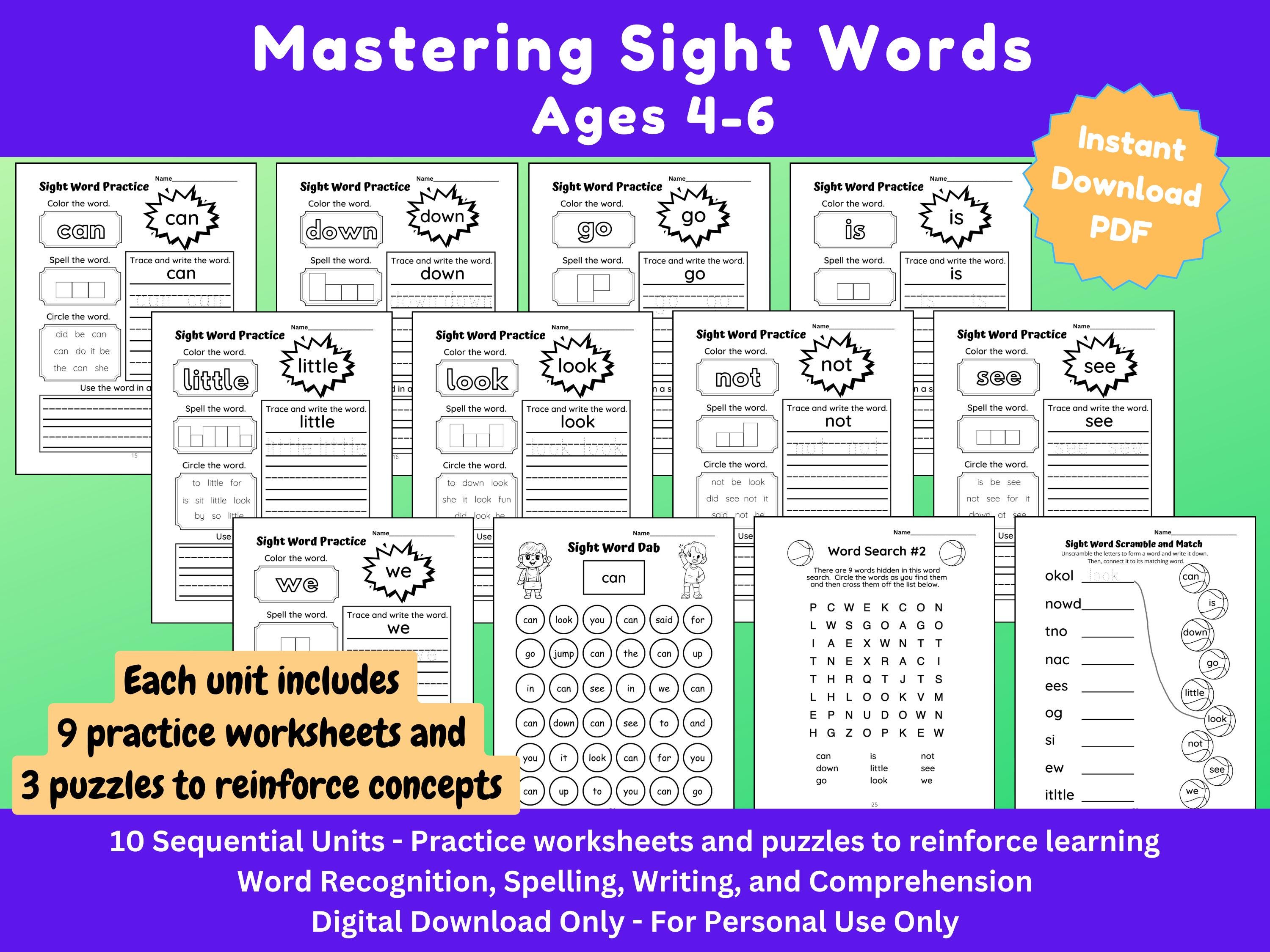 Mastering Sight Words, Preschool Pre-k + Kindergarten Learning, Sight ...
