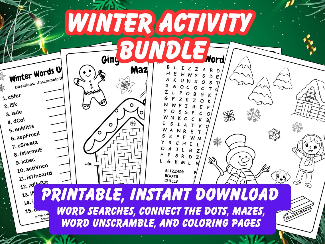 Kids Winter Activity Pages Bundle, Winter Fun Worksheets for Students ...