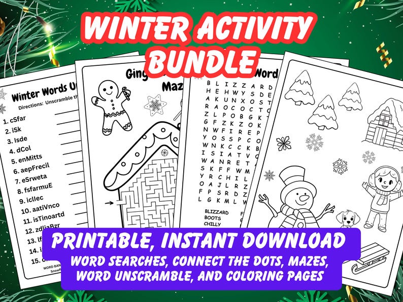 Kids Winter Activity Pages Bundle, Winter Fun Worksheets for Students ...