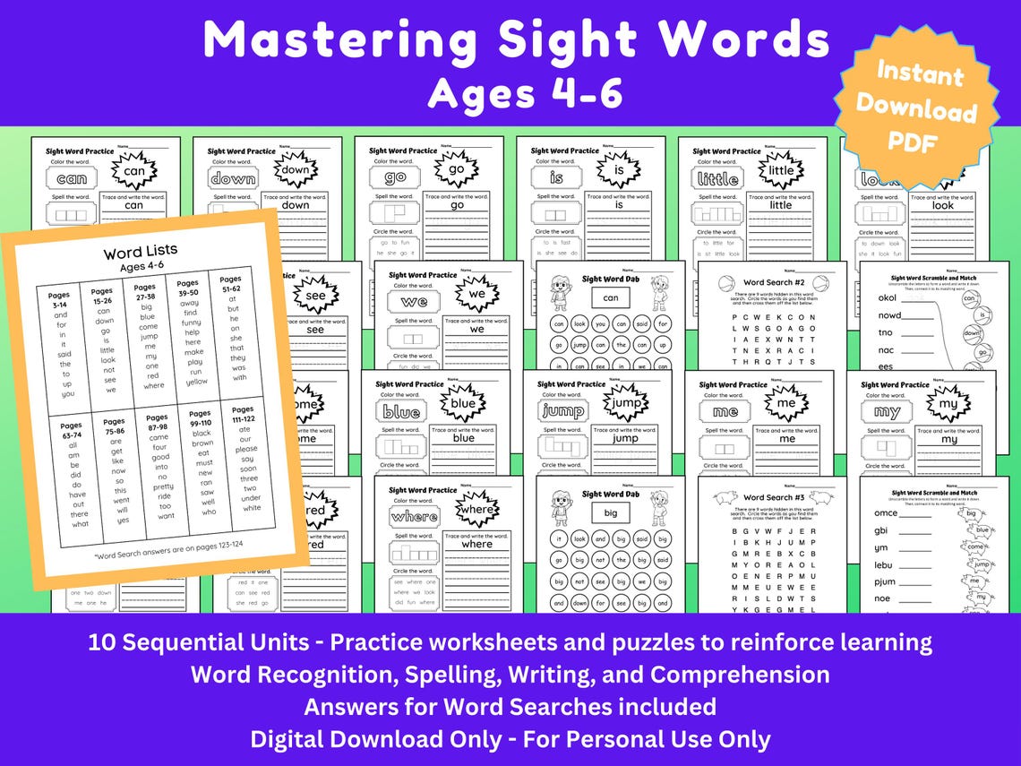 Mastering Sight Words, Preschool Pre-k + Kindergarten Learning, Sight ...