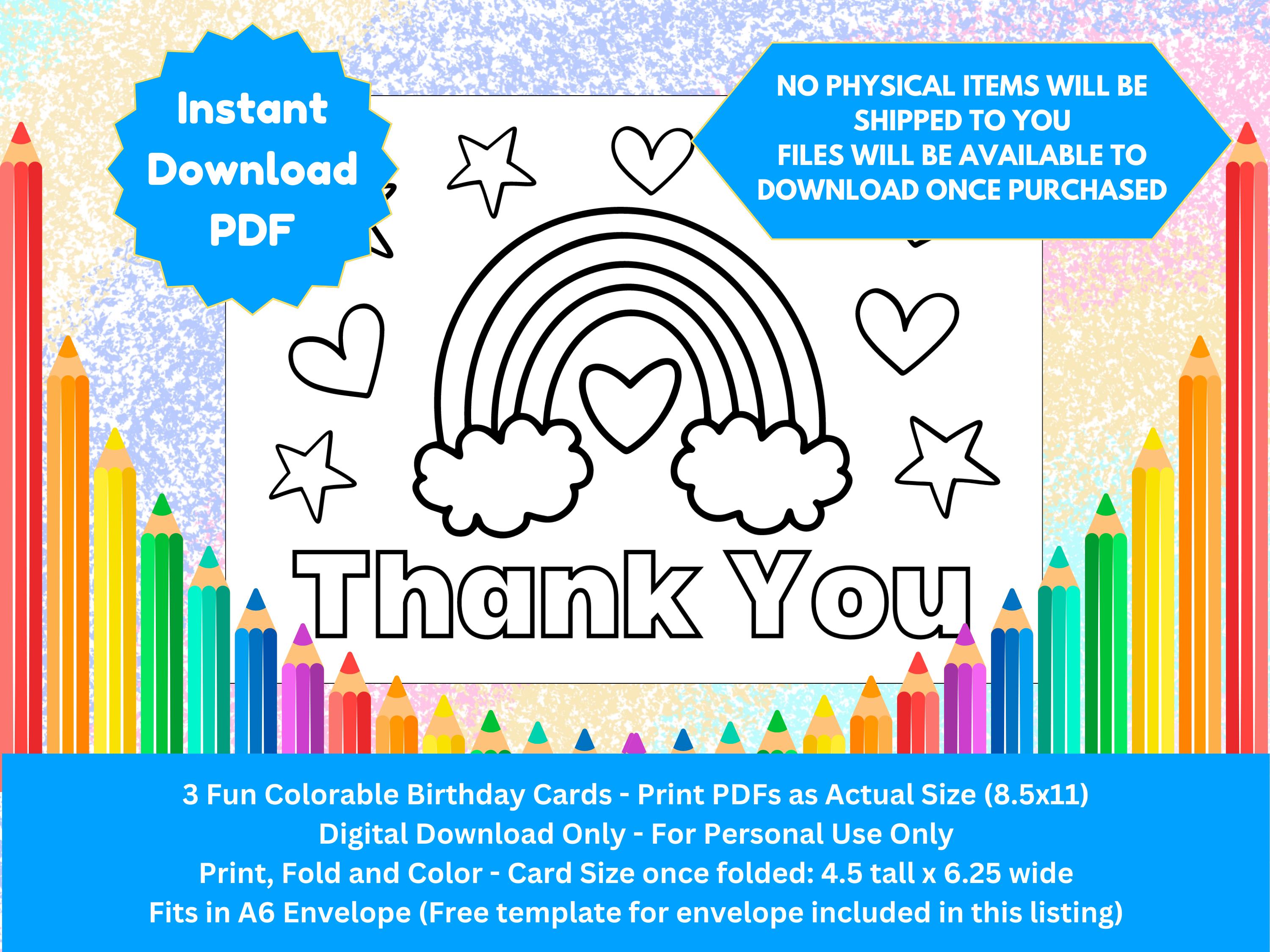 3 PRINTABLE Thank You Coloring Cards, Thank You Cards, DIY Gifts, Kid ...
