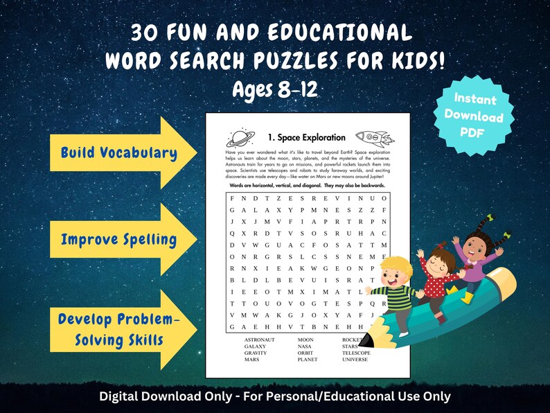 30 Printable Word Search Puzzles for Kids 8-12, Word Games for Kids ...