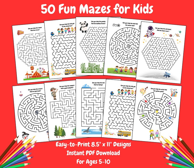 50 Printable Mazes for Kids, Fun Mazes for Kids, Kids Activities ...