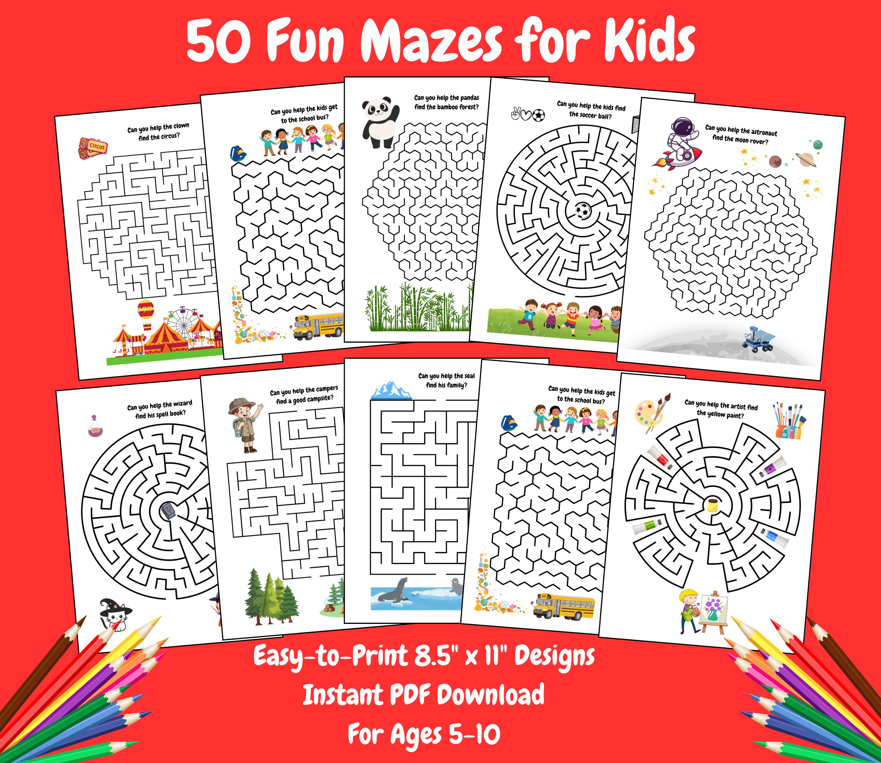 50 Printable Mazes for Kids, Fun Mazes for Kids, Kids Activities ...