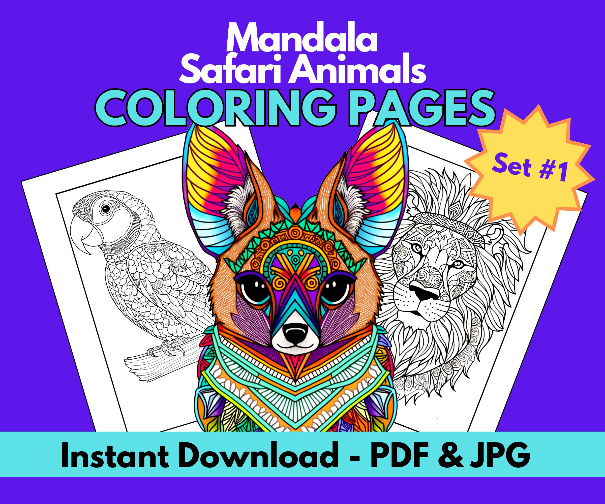 Mandala Safari Animal Coloring Pages Set 1 10 Mandala Animal Coloring ...