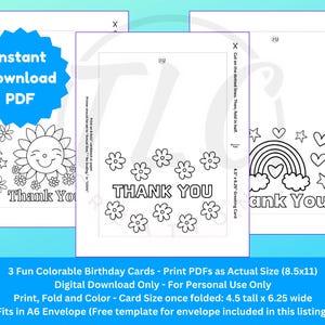 3 PRINTABLE Thank You Coloring Cards, Thank You Cards, DIY Gifts, Kid ...