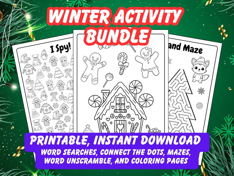 Kids Winter Activity Pages Bundle, Winter Fun Worksheets for Students ...
