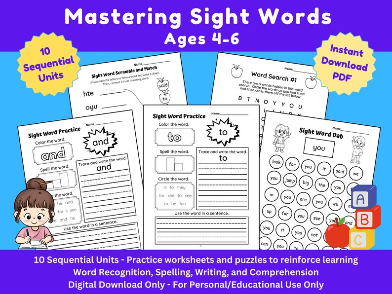 Preschool & Kindergarten Learning Bundle, 300+ Printable Worksheets ...