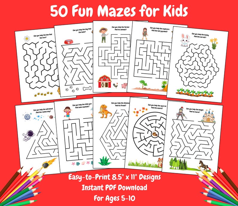 50 Printable Mazes for Kids, Fun Mazes for Kids, Kids Activities ...