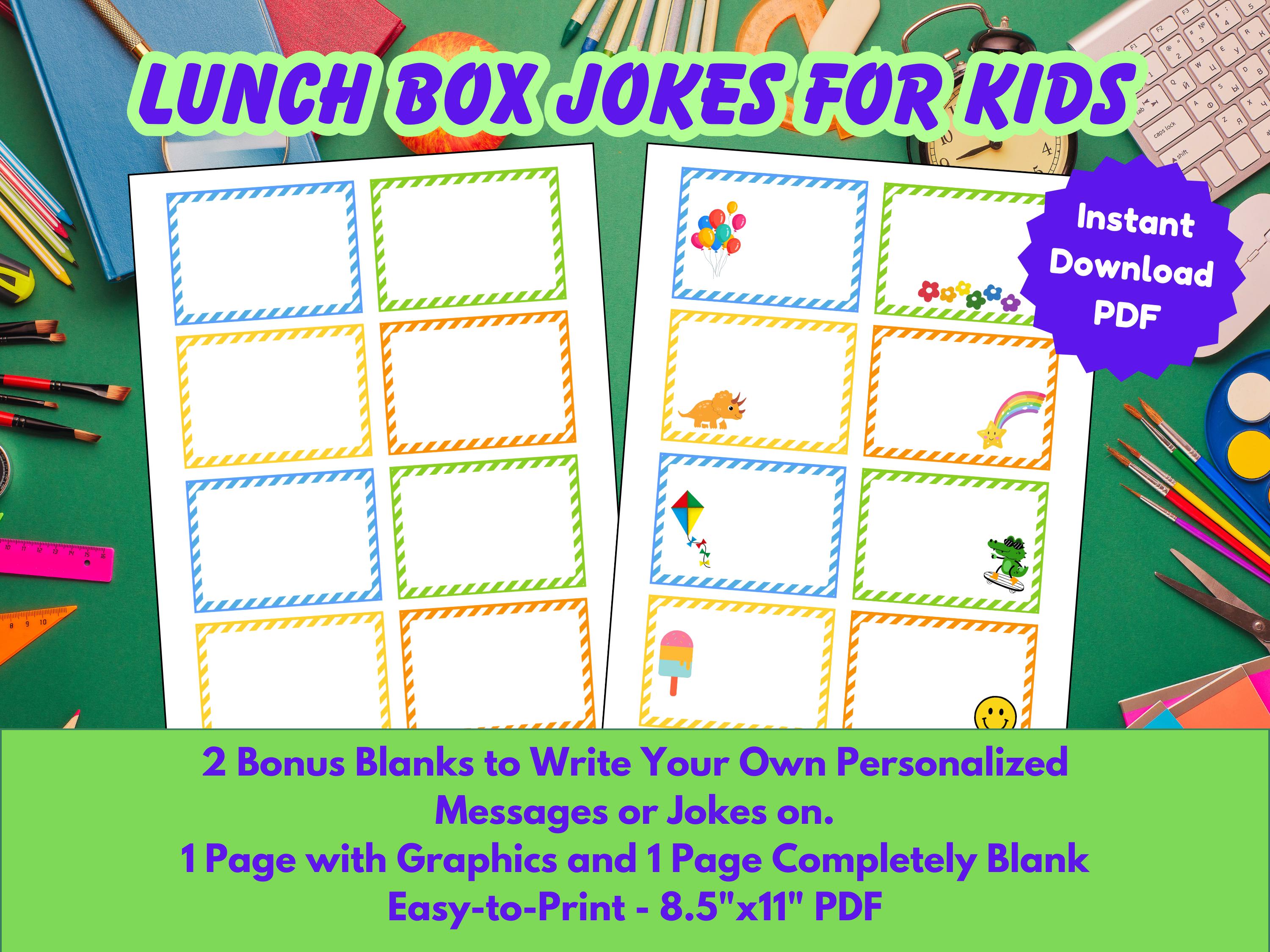80 Lunch Box Jokes for Kids, Lunch Box Notes, Lunchbox Cards, School ...