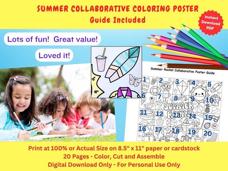 Summer Rocks Coloring Project, Collaborative Coloring Poster, Summer ...